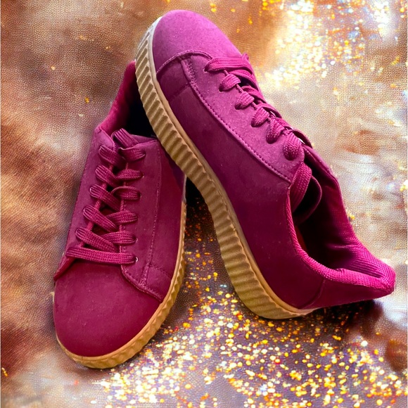 H2K | Shoes | 7 H2k Hannah Suede Platform Sneakers Burgundy Red Nib ...
